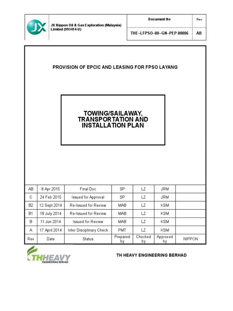 FPSO Layang Towing and Installation Plan | PDF | Anchor | General ...