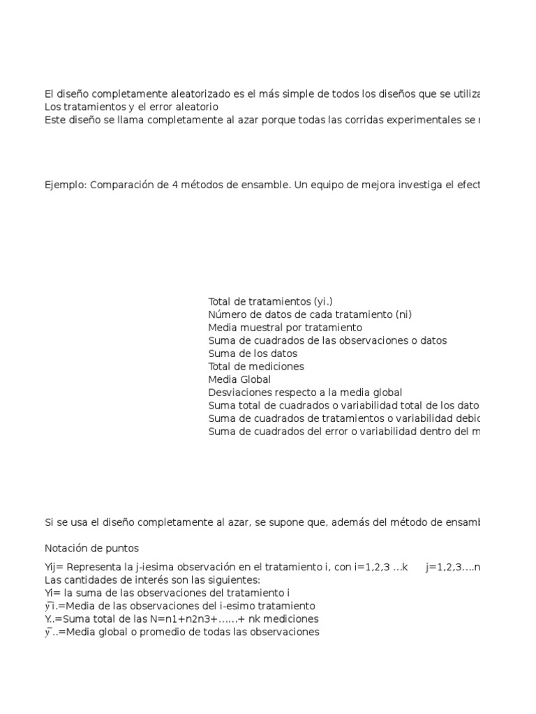 Diseño Completamente Al Azar y ANOVA 1 | PDF | Análisis de variación ...