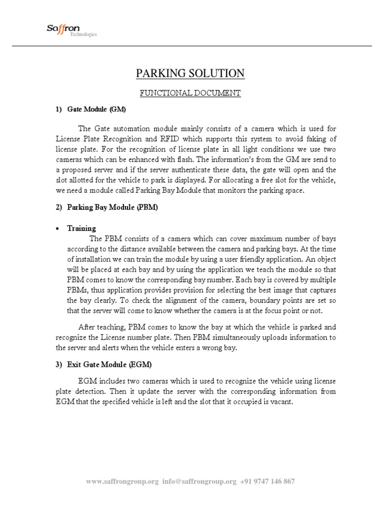 Parking Solution: 1) Gate Module (GM) | PDF | Camera | Computing