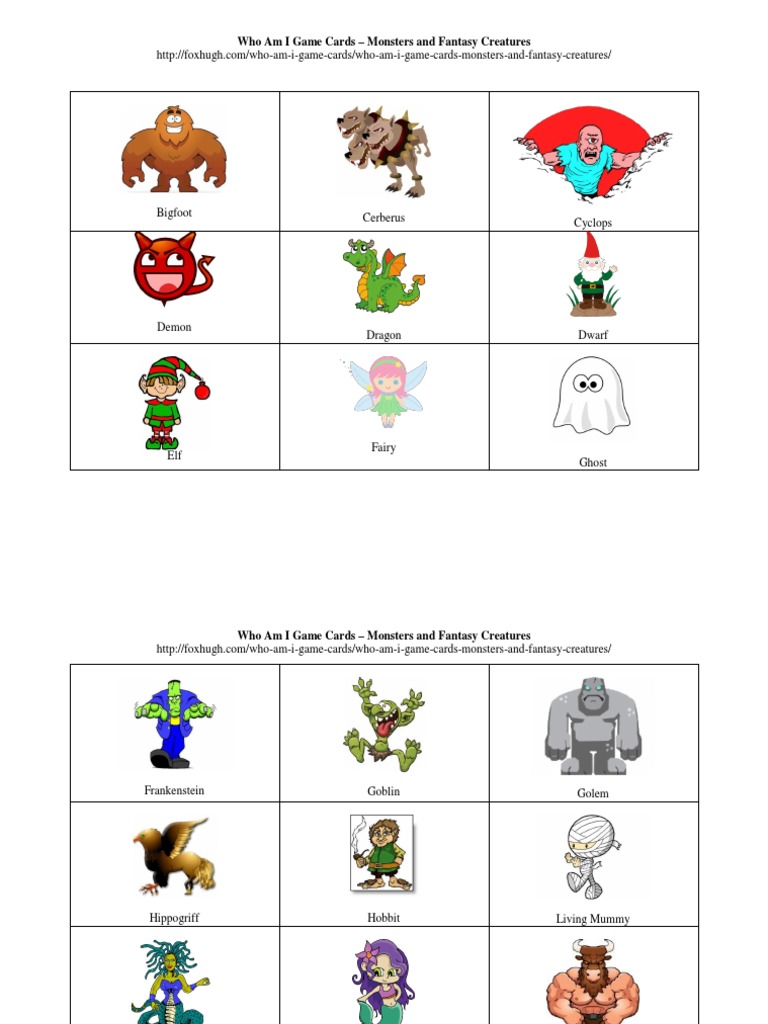 Who Am I Game Cards - Monsters and Fantasy Creatures | PDF | Law