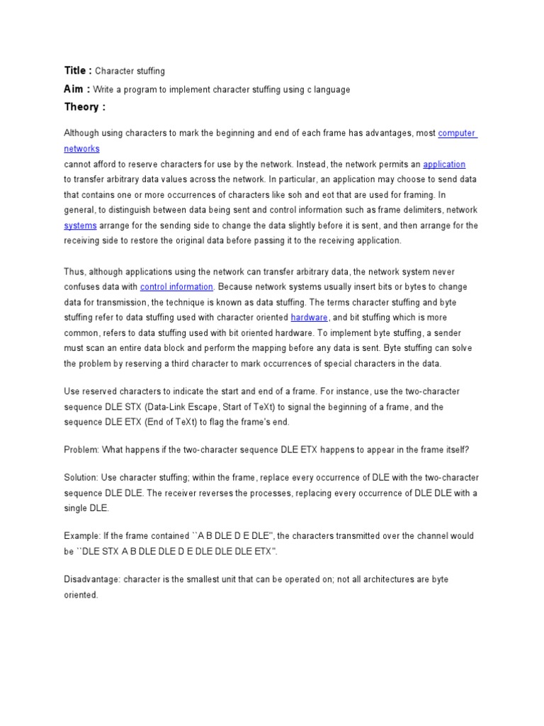 Character Stuffing | PDF | Computer Network | Bit