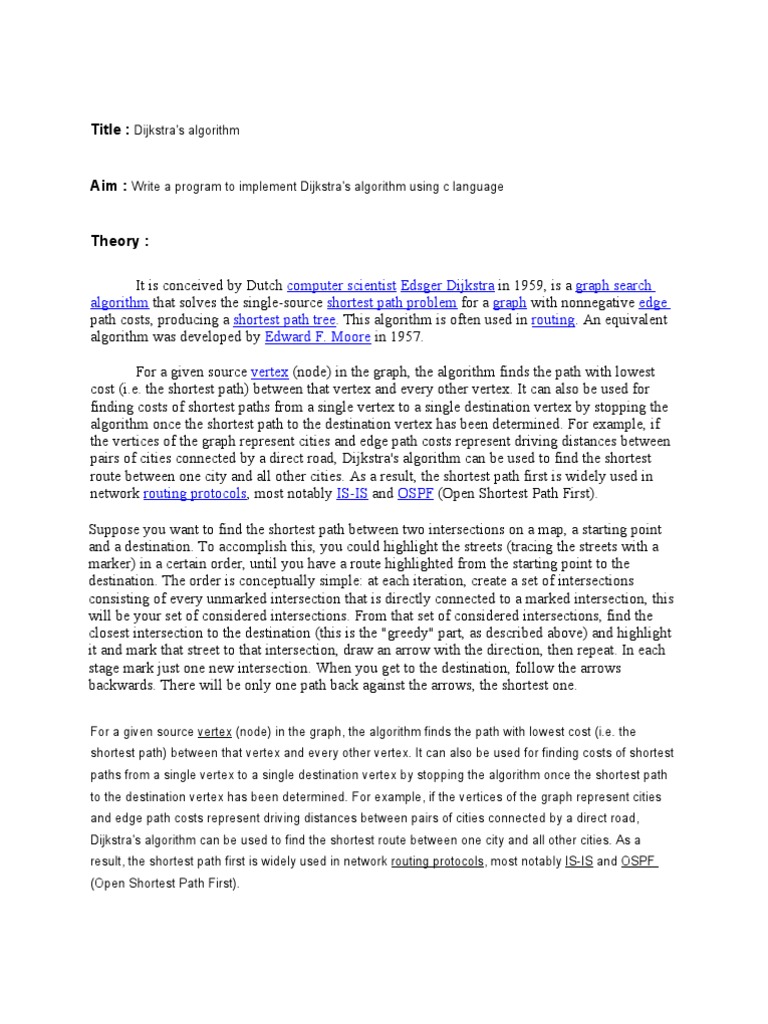 Dijkstra's Algorithm | PDF | Algorithms And Data Structures | Computer ...