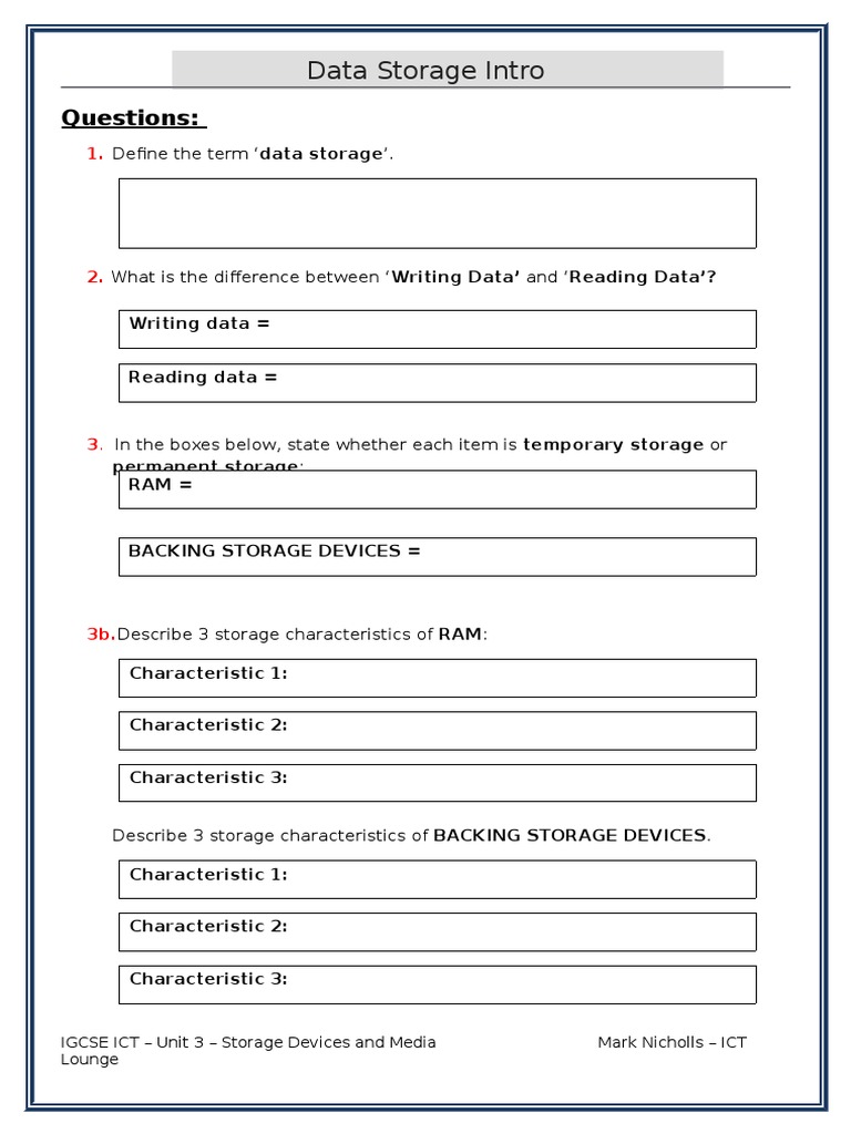 Data Storage Intro: Questions | PDF