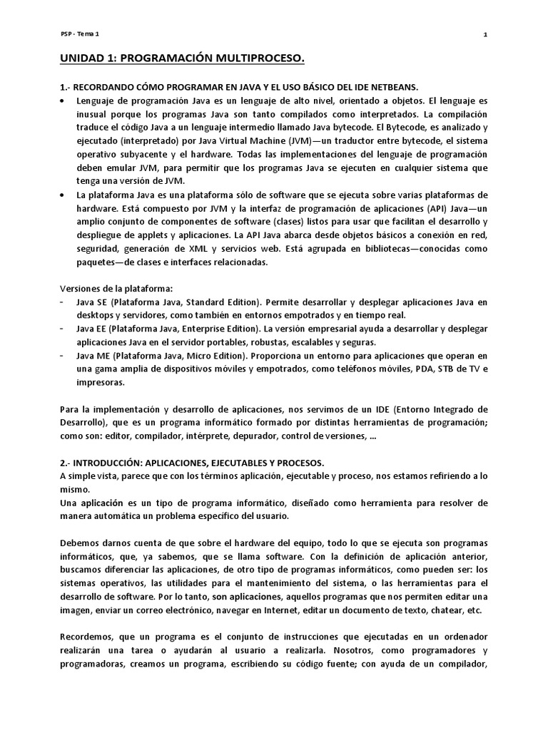 Tema 1 - Programación Multiproceso | PDF | Java (lenguaje de ...