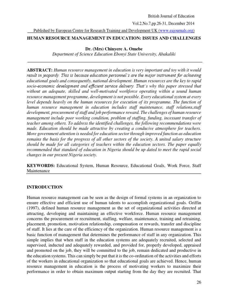 Human Resource Management in Education | Download Free PDF | Human ...