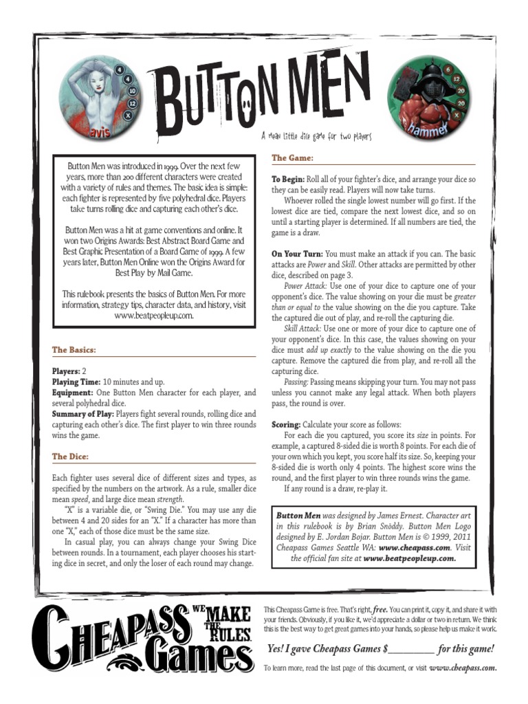 Button Men Rules | PDF | Dice | Leisure Activities