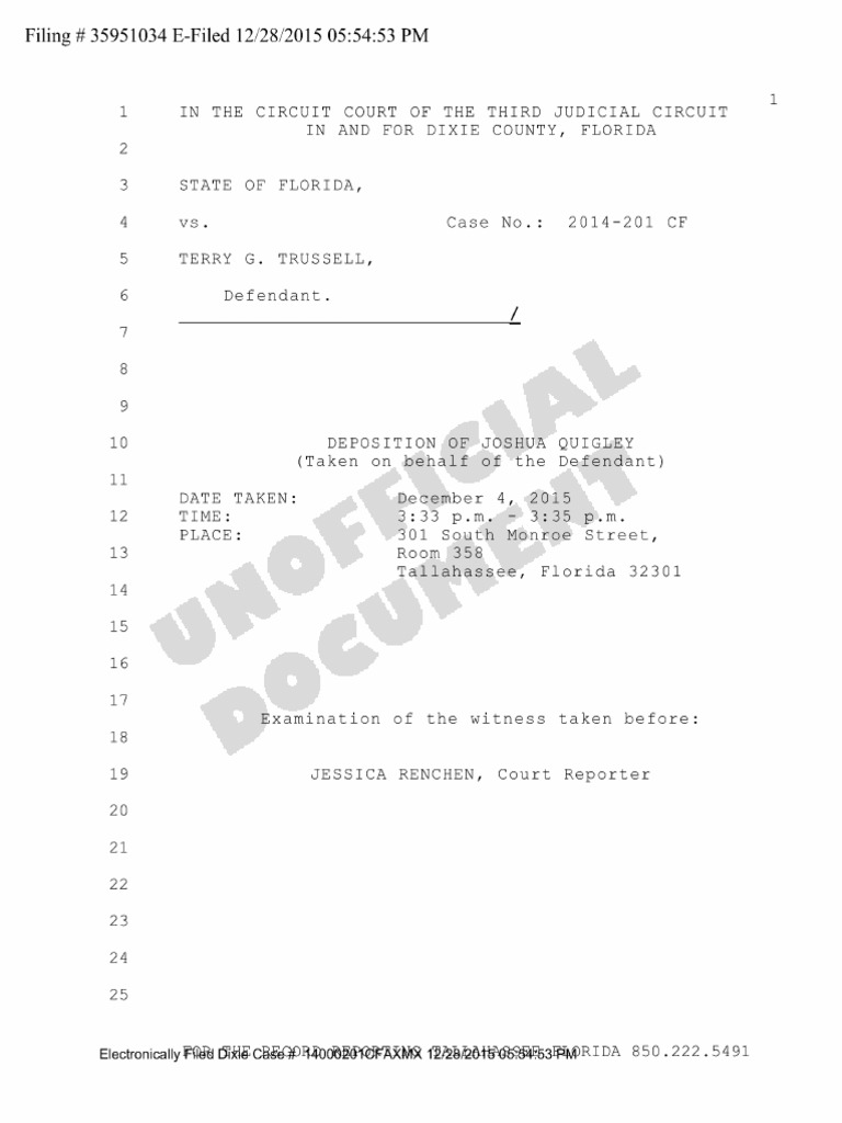 12-28-15 State V Trussell - Deposition of Joshua Quigley | PDF