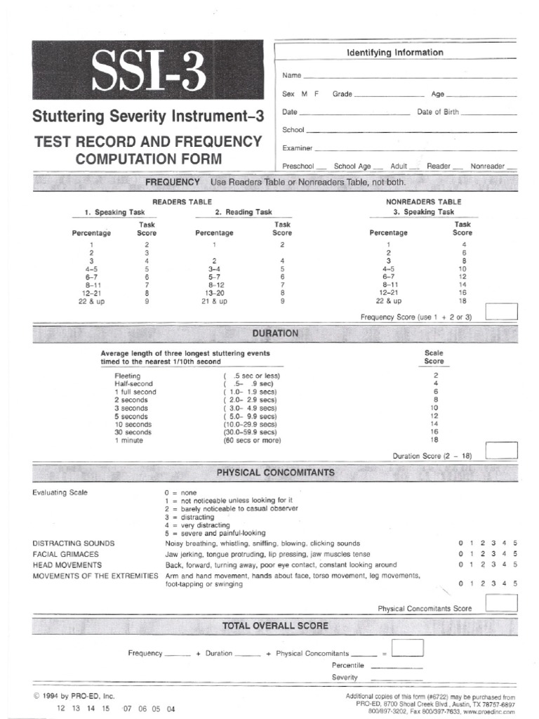 Stuttering Severity Instrument-3: Test Record and Frequency Computation ...
