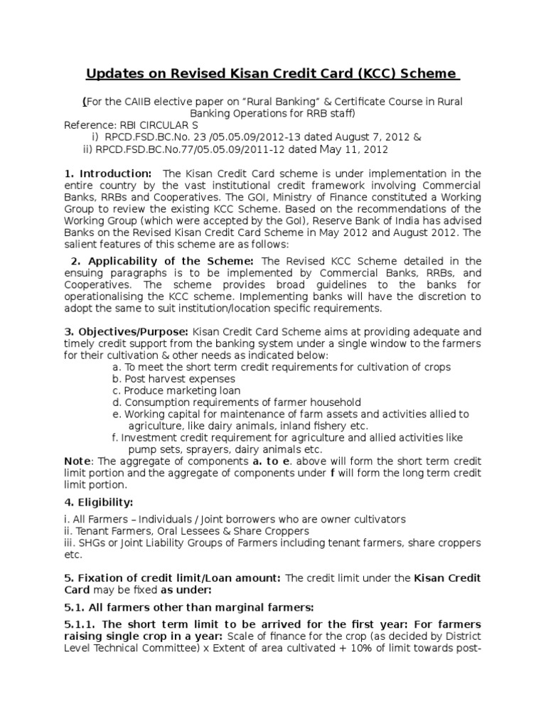 Updates On Revised Kisan Credit Card (KCC) Scheme | PDF | Emv | Smart Card