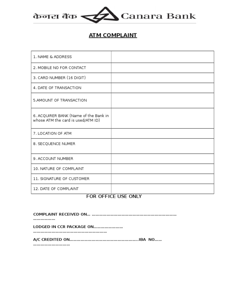 ATM Complaint Form Template | PDF