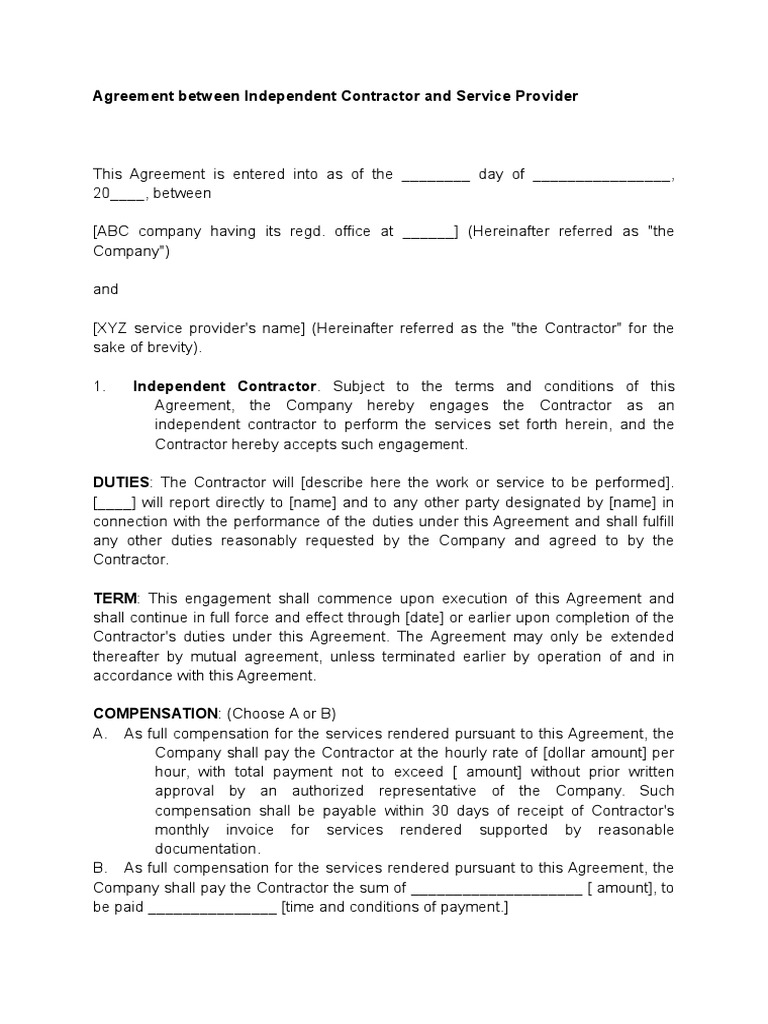 Agreement Service Provider | PDF | Employee Benefits | Independent ...