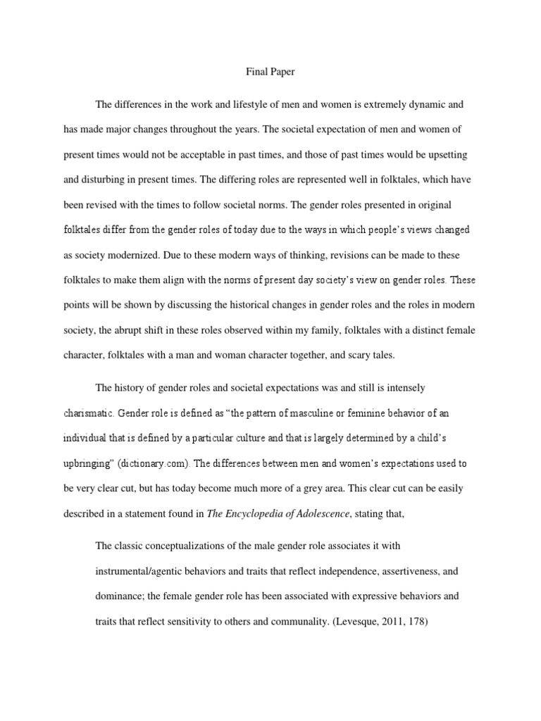 Gender Roles Essay | PDF | Gender Role | Hansel And Gretel