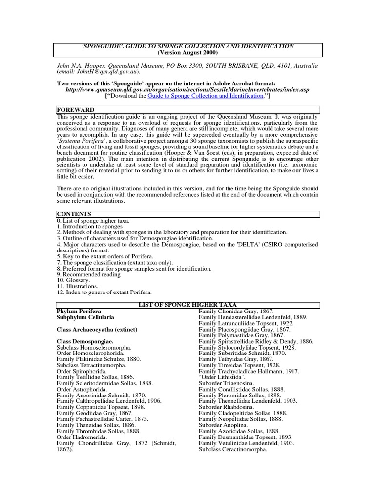 Guide To Sponge Identification | PDF | Sponge | Histology