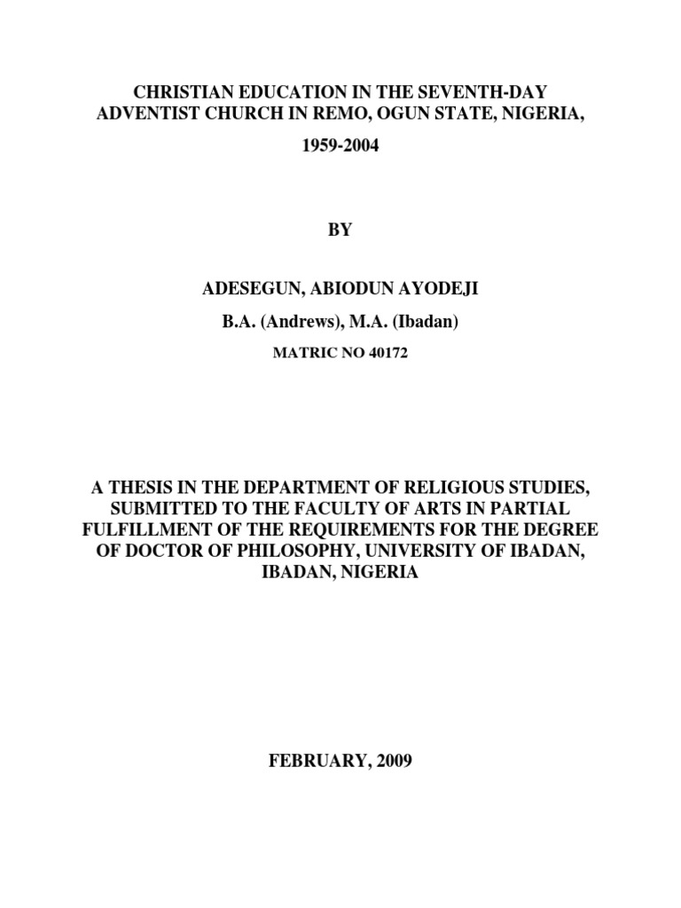 Thesis of Christian Education in SDA Practice | PDF | Seventh Day ...