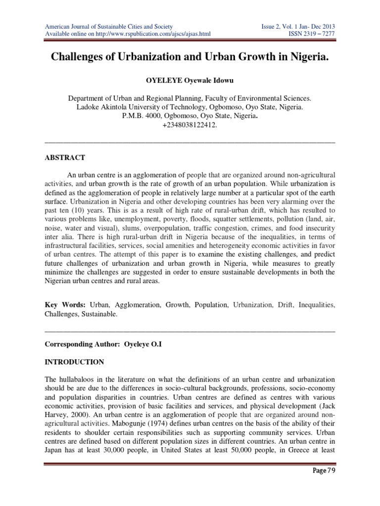 Challenges of Urbanization and Urban Growth in Nigeria | PDF ...