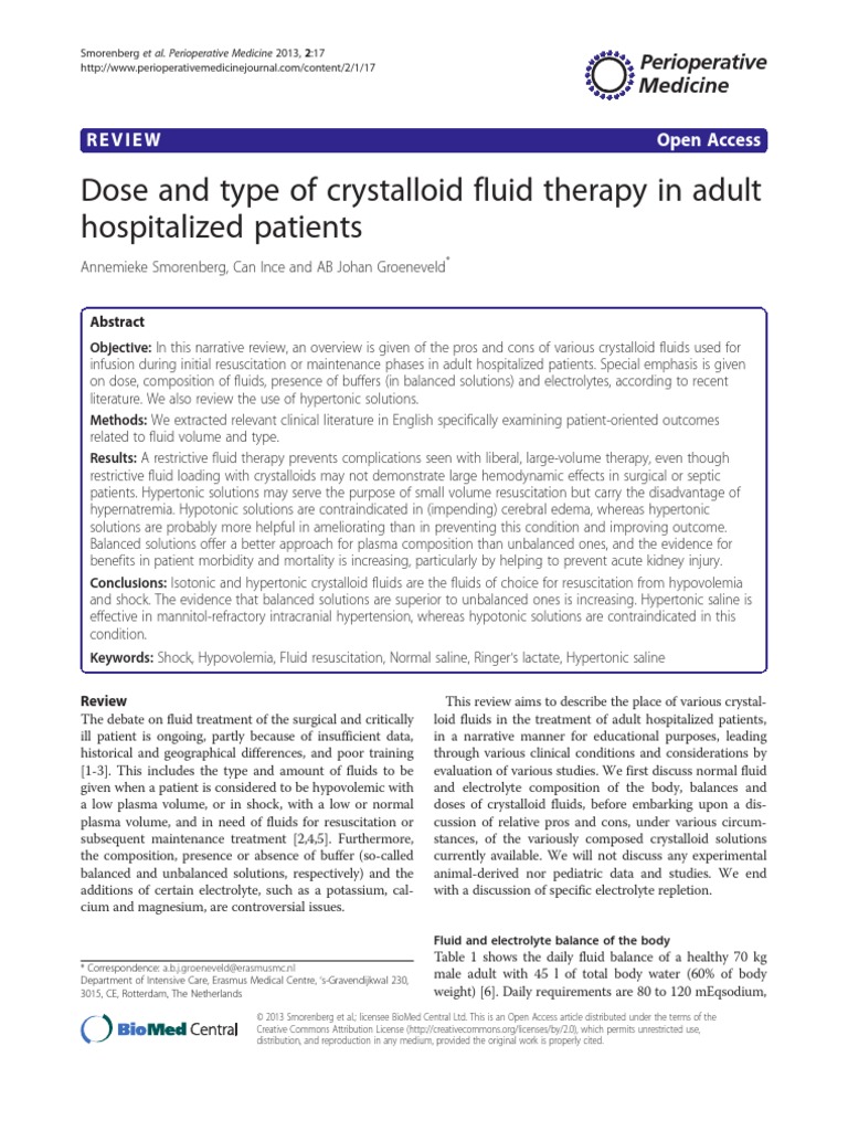 Dose and Type of Crystalloid Fluid Therapy in Adult Hospitalized ...