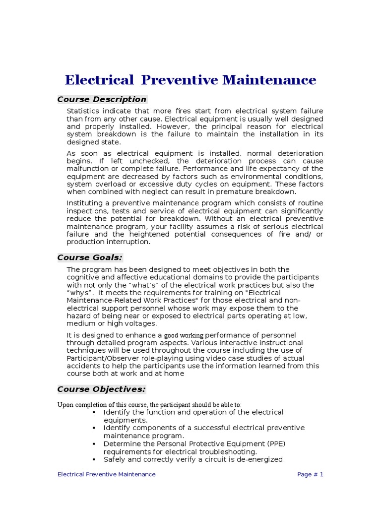 Electrical Preventive Maintenance | PDF | Transformer | Electrical Wiring