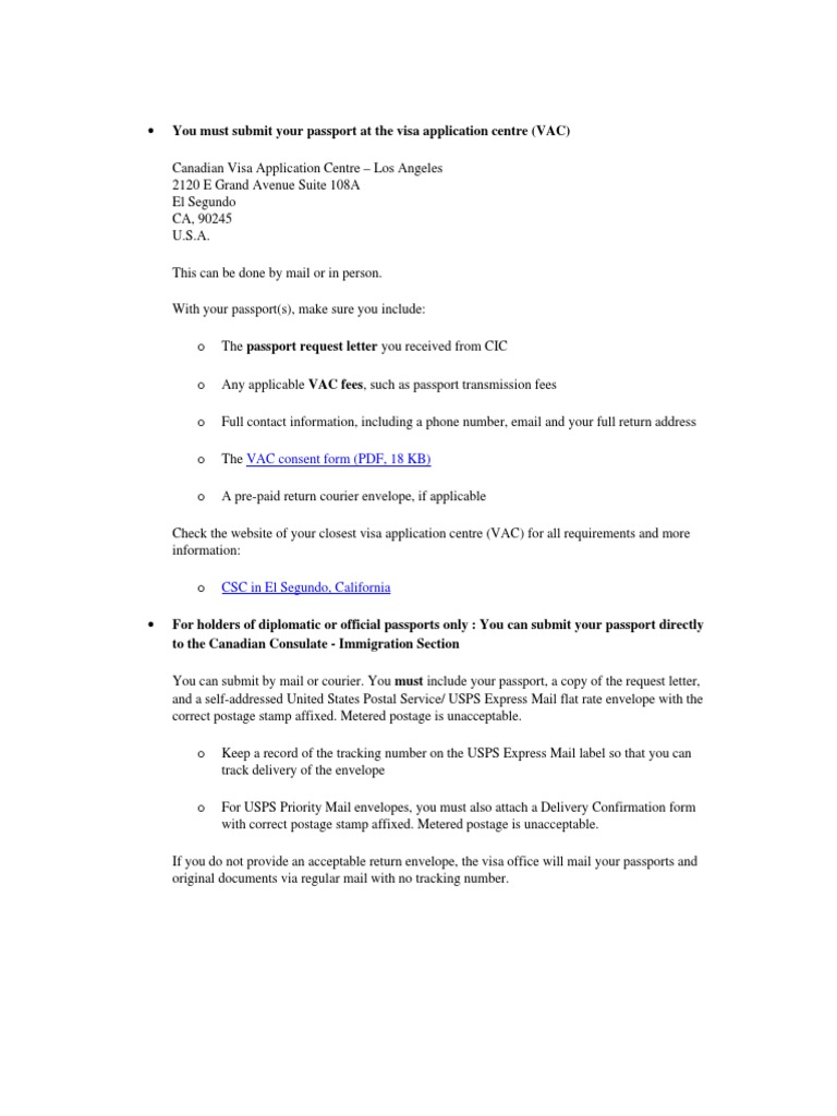Passport Submission for Canada Visa | PDF