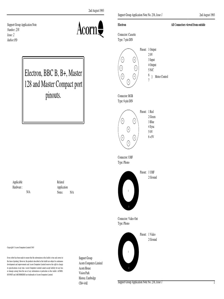 Electron, BBC B, B+, Master 128 and Master Compact Port Pinouts | PDF