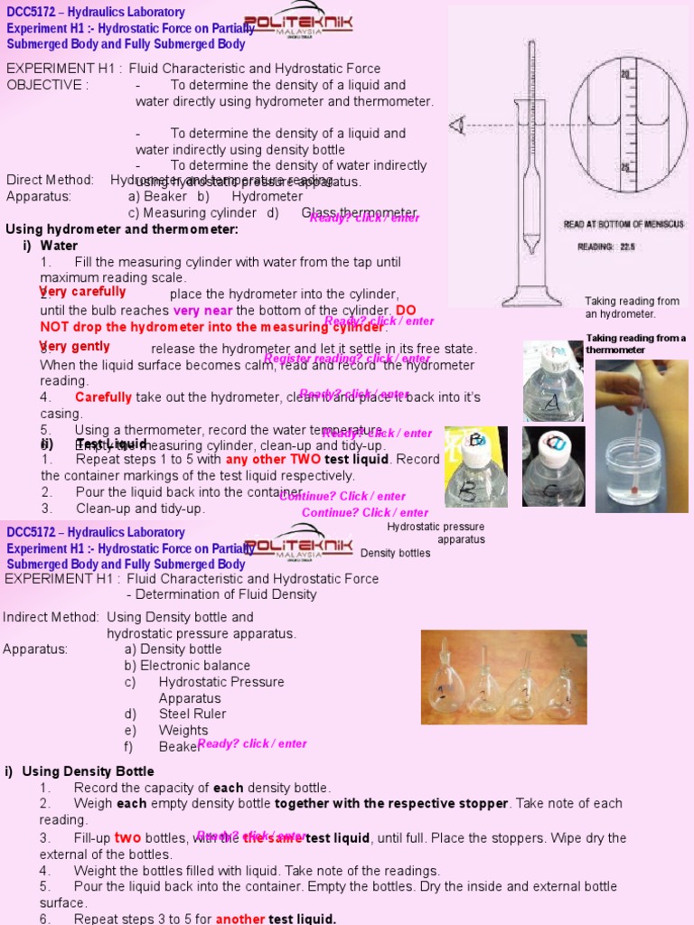H1 Fluid Characteristics and Hydrostatic Force | PDF | Density | Pressure