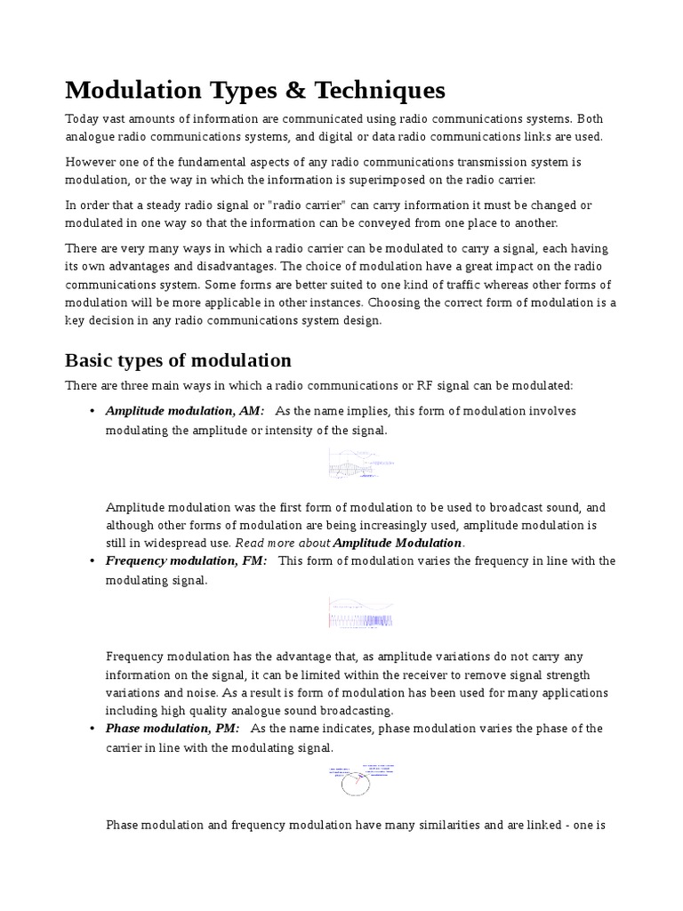 Modulation Types & Techniques | PDF | Modulation | Frequency Modulation
