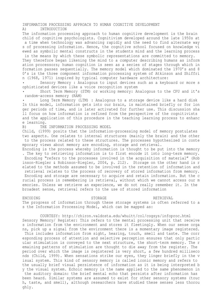 Human Information Processing Approach To Cognitive Development Pdf Memory Working Memory