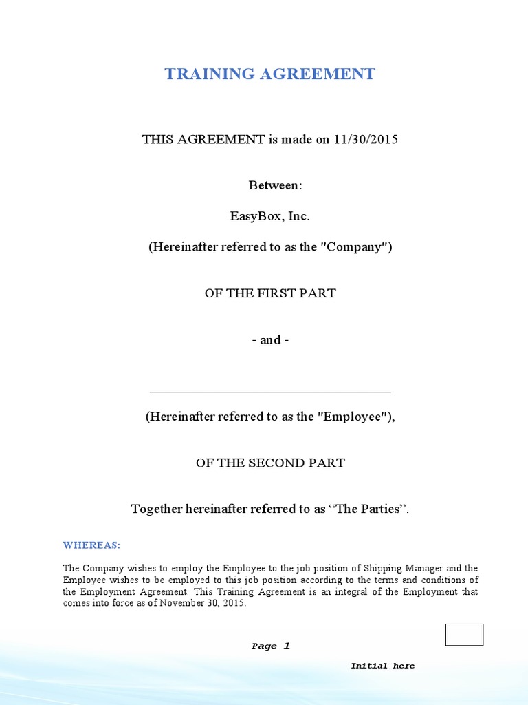 Training Agreement: Whereas | PDF | Cheque | Employment
