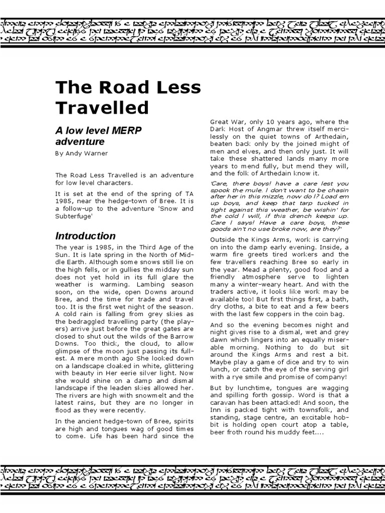 Road Less Travelled | PDF | Middle Earth | Leisure
