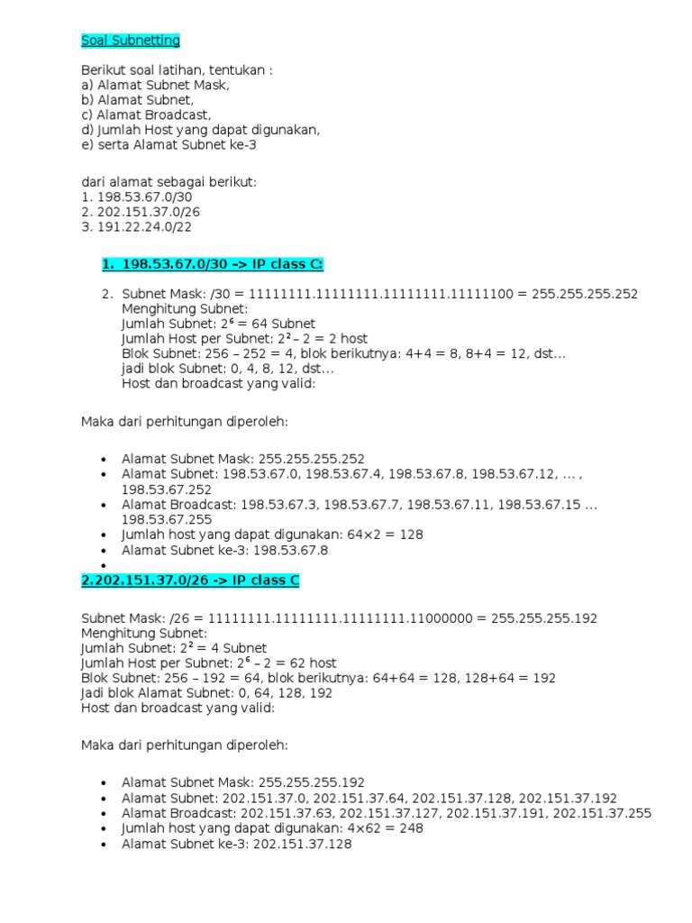 Soal Subnetting | PDF | Teaching Methods & Materials | Computers