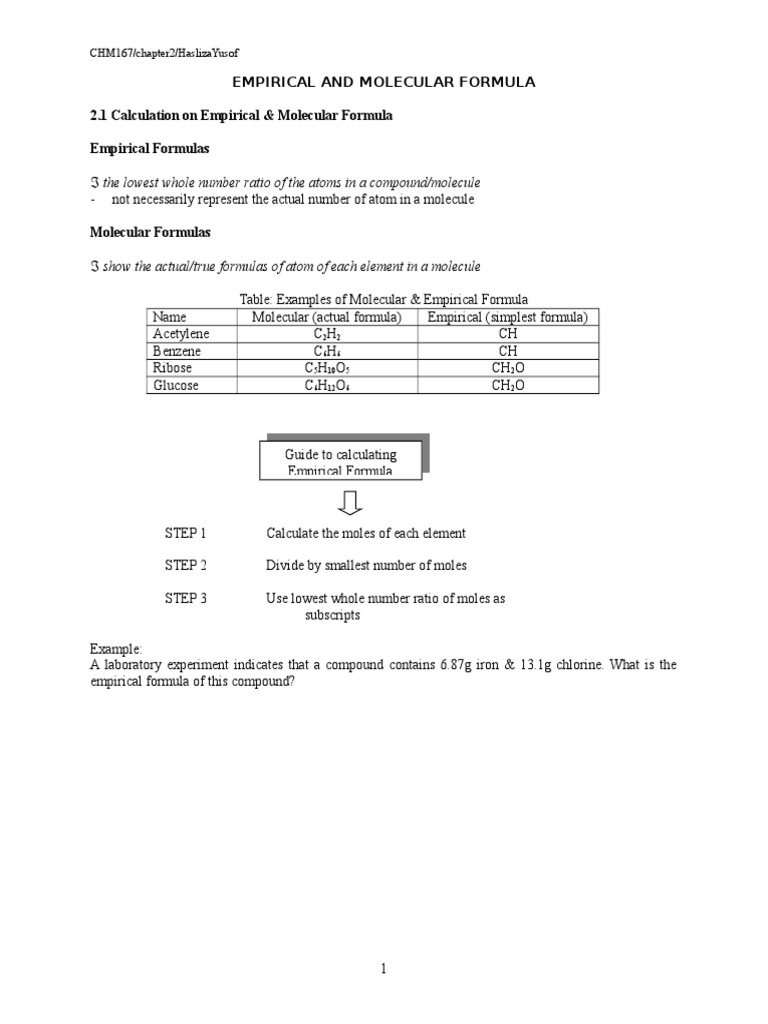 Empirical and Molecular Formula 2.1 Calculation On Empirical ...