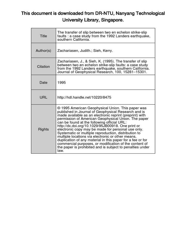 The Transfer of Slip Between Two en Echelon Strike-Slip Faults | PDF ...