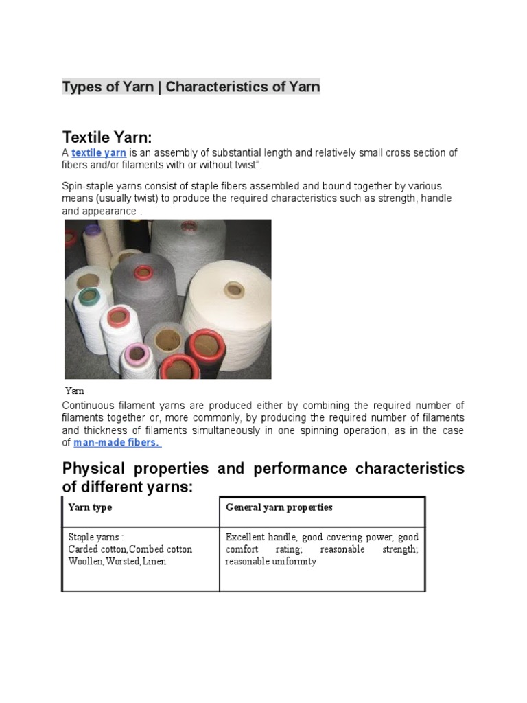 Textile Yarn:: Types of Yarn - Characteristics of Yarn | PDF | Yarn ...