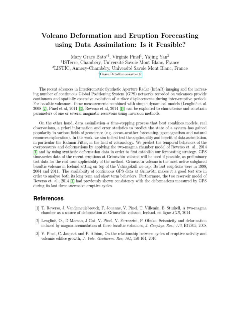 Volcano Deformation and Eruption Forecasting Using Data Assimilation ...