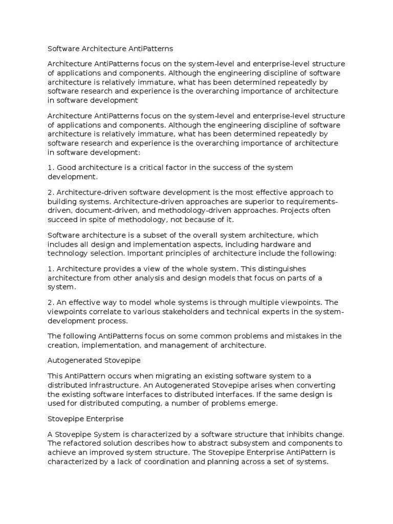 Software Architecture AntiPatterns | PDF | Software Architecture | Software Development