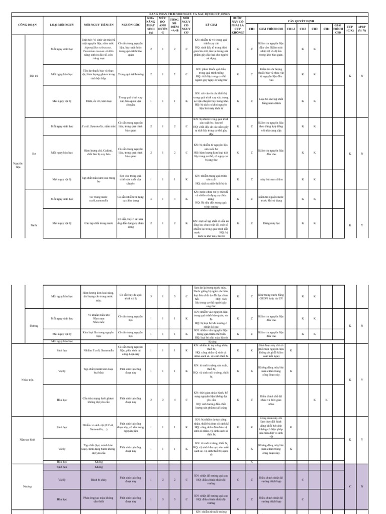 Bảng Phân Tích Mối Nguy Và Xác Định Ccp, Oprps | PDF