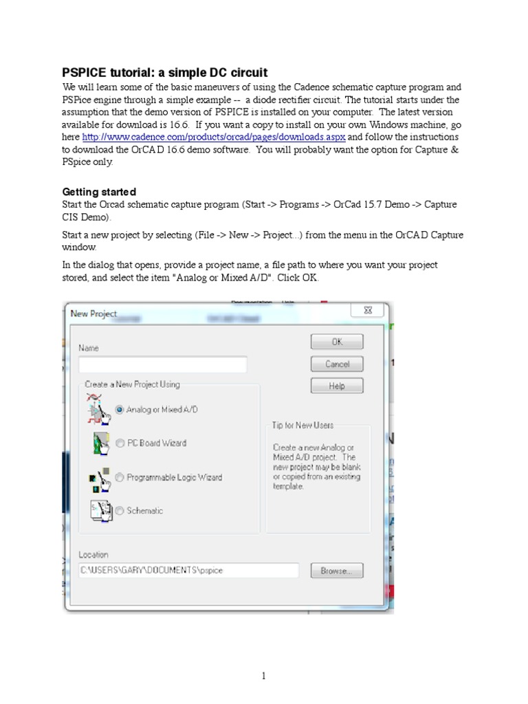 PSPICE Tutorial: A Simple DC Circuit: Getting Started | PDF | Amplitude | Electrical Network