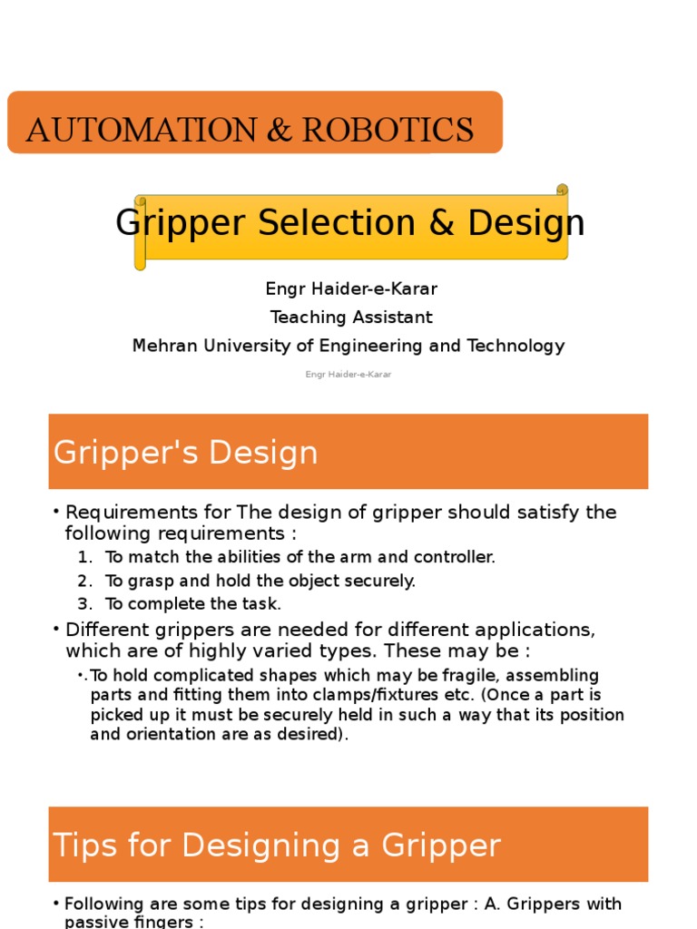 Gripper Design Principles and Mechanisms | PDF | Actuator | Robotics
