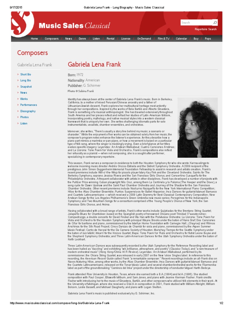 USA - Gabriela Lena Frank | PDF | Orchestras | Chamber Music