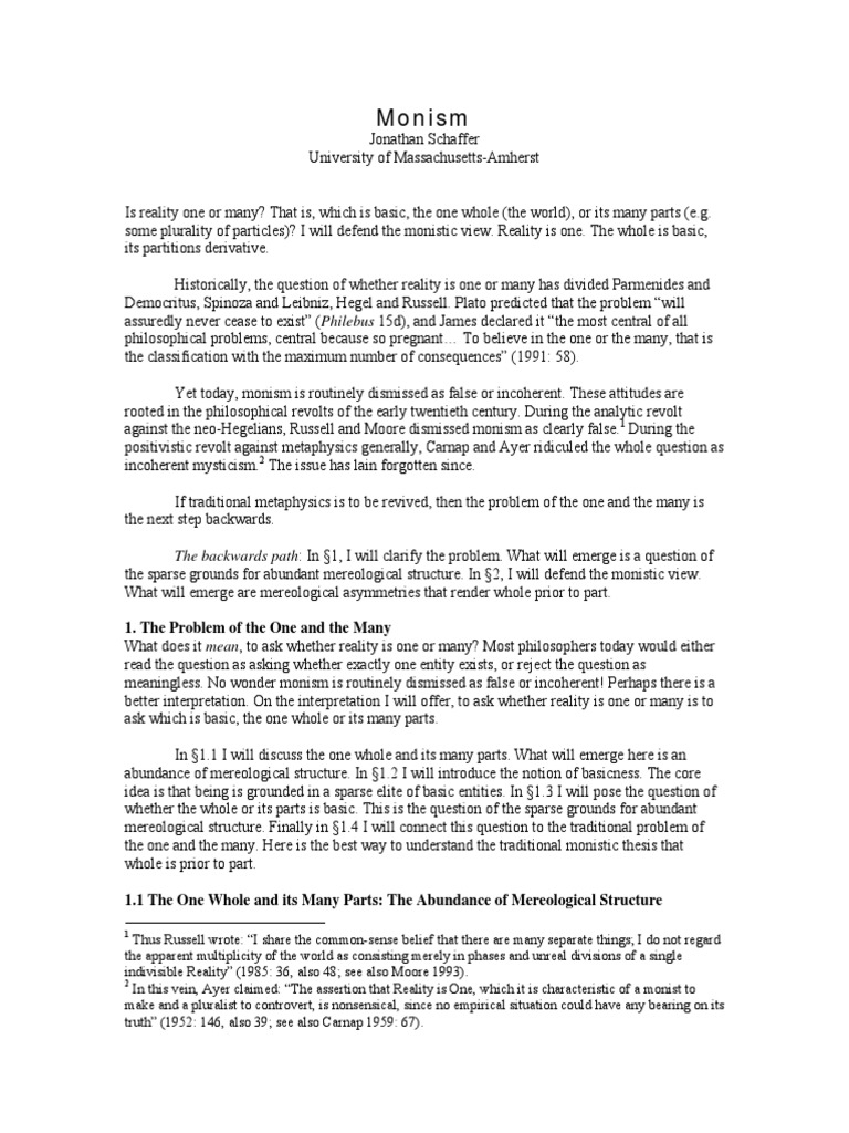 Monism: The Backwards Path: in 1, I Will Clarify The Problem. What Will ...