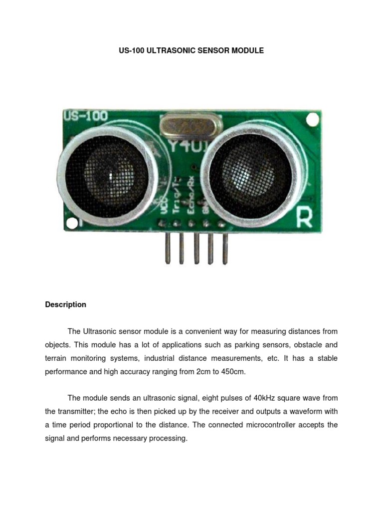 Us 100 Ultrasonic Sensor Module | PDF | Arduino | Electromagnetism