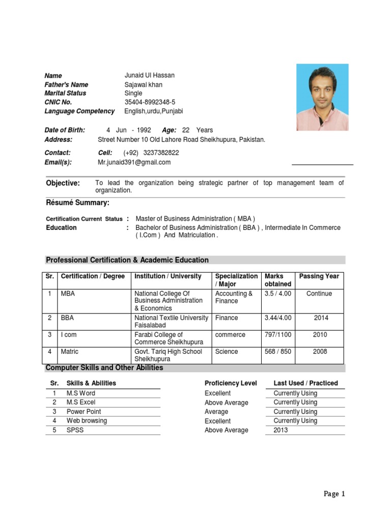 Junaid Ul Hassan's Professional Resume | PDF | Career & Growth | Business