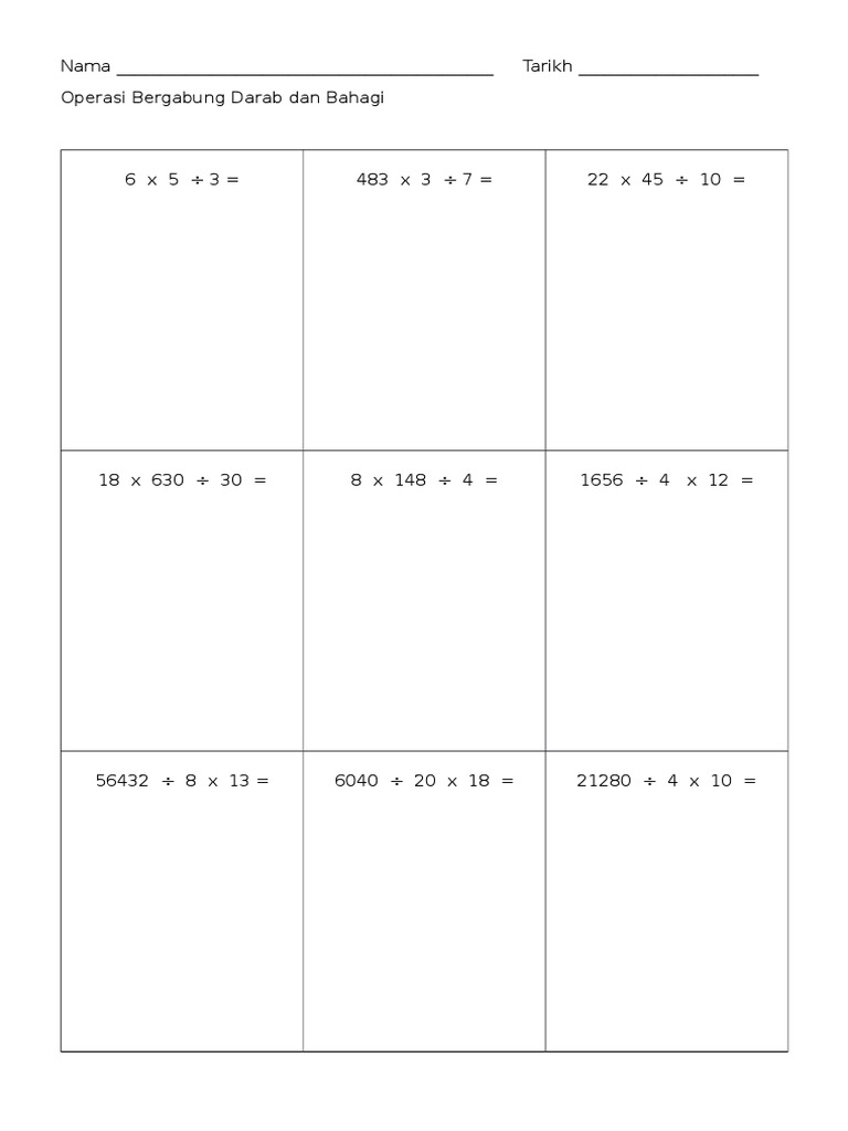 Latihan Matematik Tahun 3 Darab Dan Bahagi Tahun 3 Matematik Bahagi