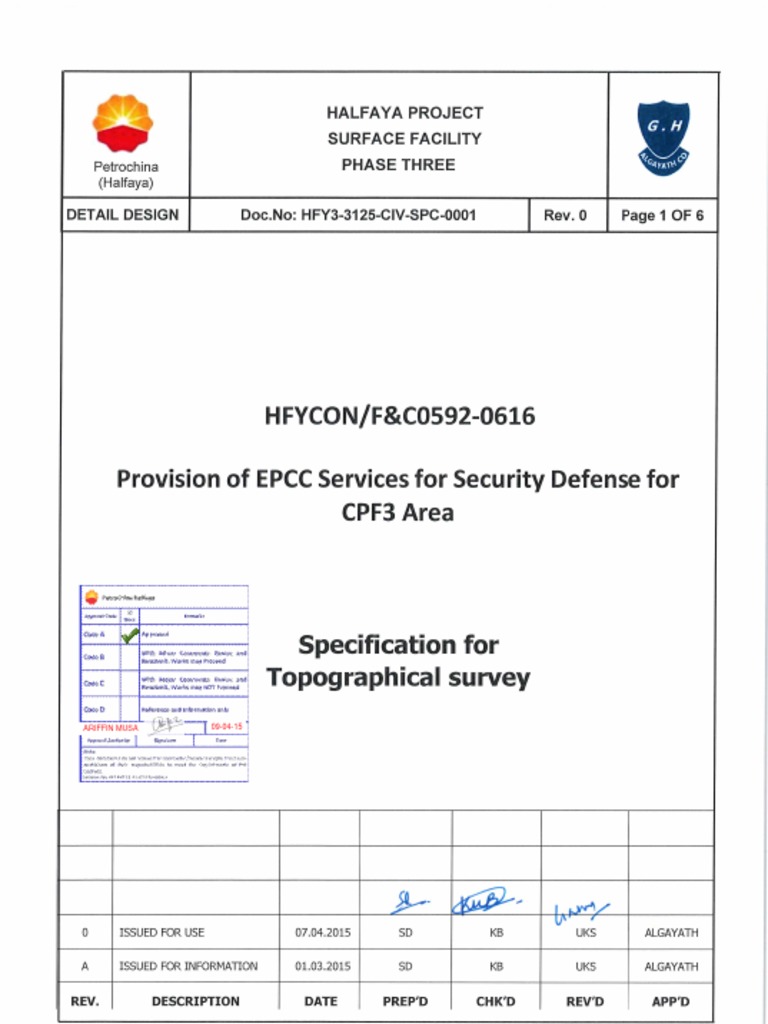 HFY3-3125-CIV-SPC-0001 - 0 Code A | PDF | Surveying | Topography