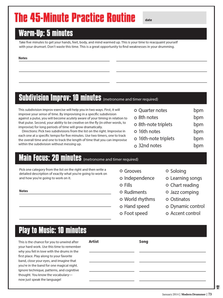 45-Minute Drum Practice Routine | PDF | Language Arts & Discipline ...