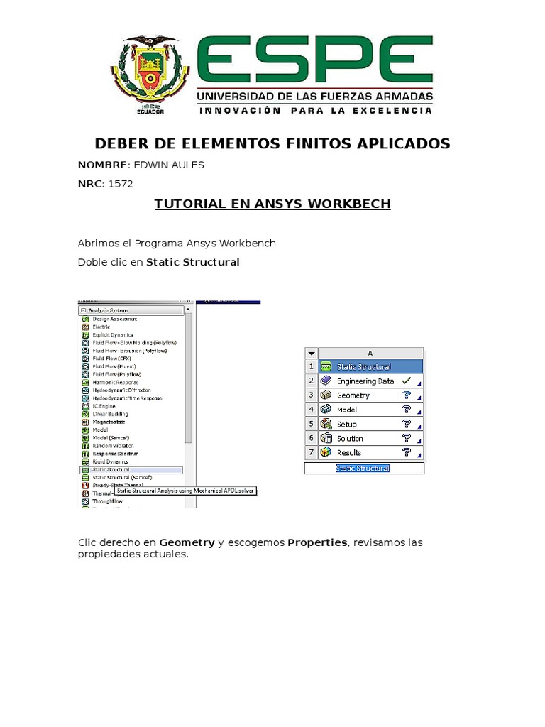 Tutorial de Ansys Workbench en Estructuras | PDF