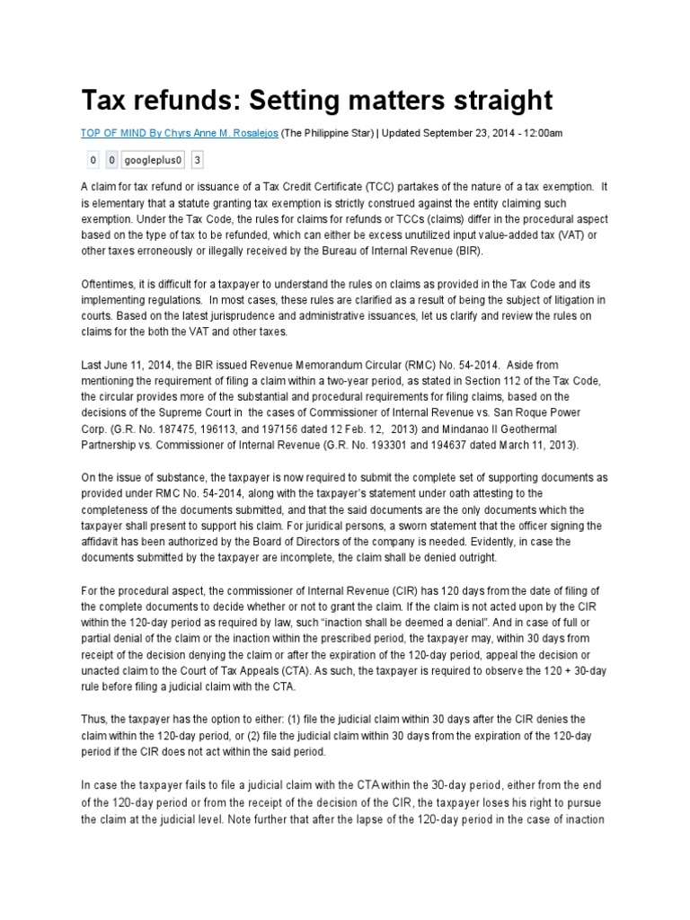 Tax Refunds Setting Matters Straight | PDF | Internal Revenue Service ...