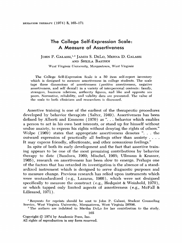 The College Self-Expression Scale: A Measure of Assertiveness | PDF | Validity (Statistics ...
