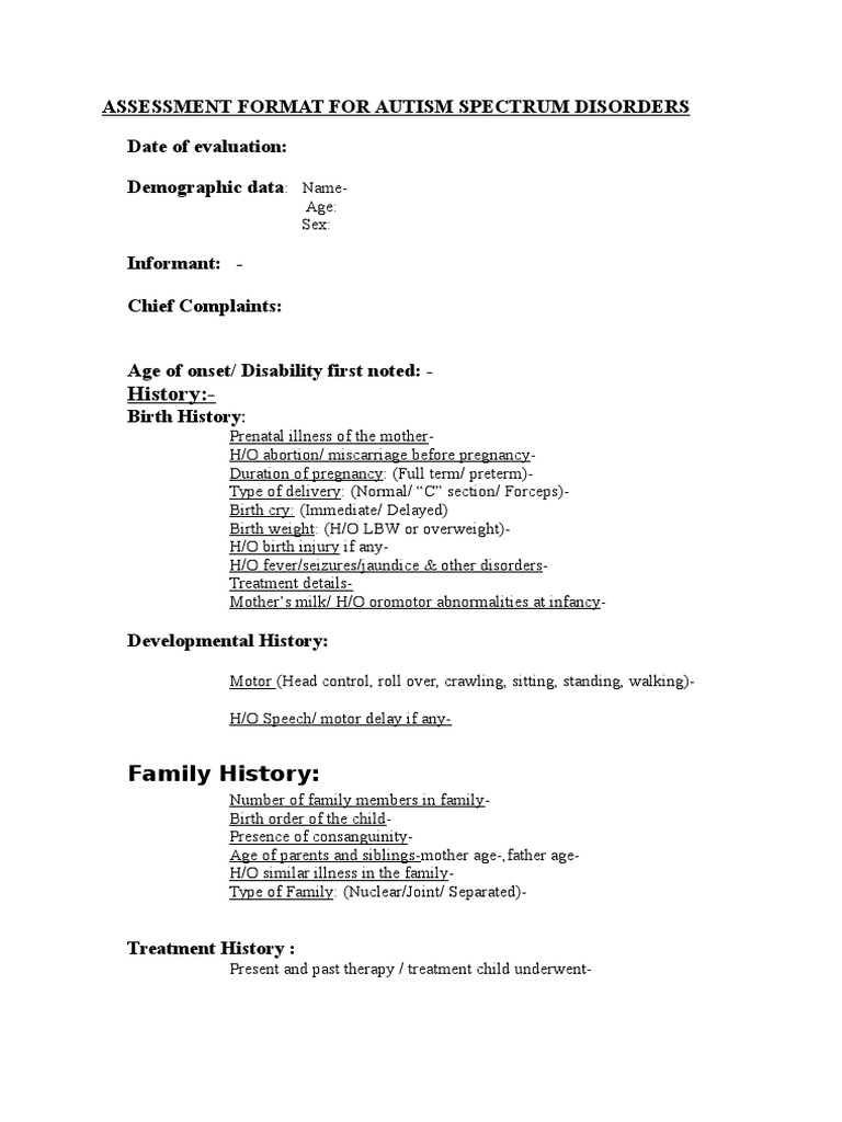 Assessment Format For Autism Spectrum Disorders | PDF | Somatosensory ...