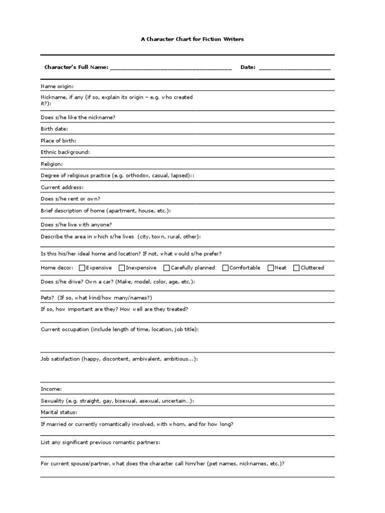 A Character Chart for Fiction Writers | Hair | Family