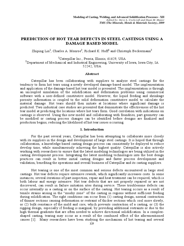 Predicting Hot Tear Defects in Steel Castings | PDF | Casting ...